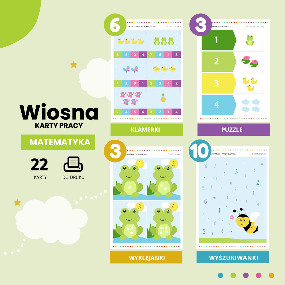 Karty pracy Wiosna - matematyka do druku - drukidonauki.pl