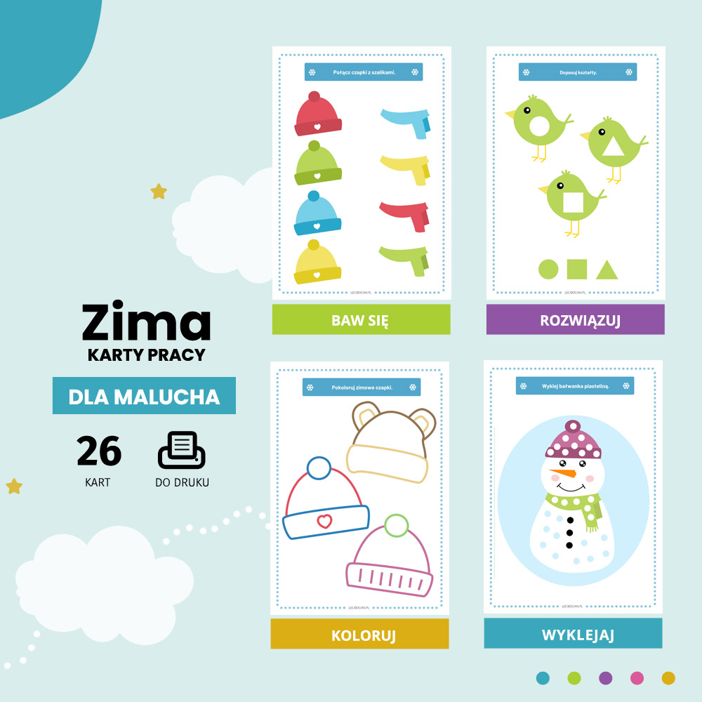 Karty pracy Zima - zadania dla malucha do druku - drukidonauki.pl