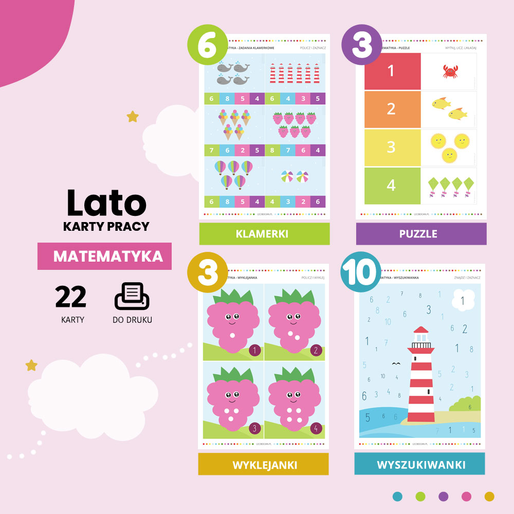 Karty pracy Lato - matematyka do druku - drukidonauki.pl
